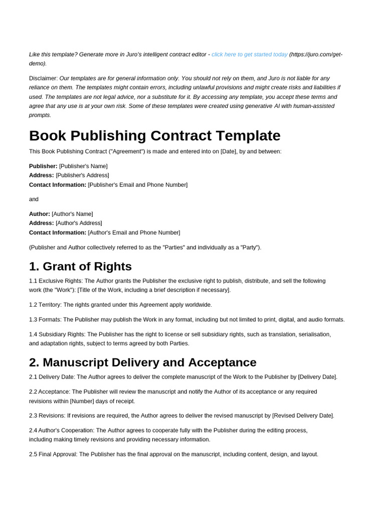 Juro Book Publishing Contract Template | PDF | Indemnity | Civil Law ...