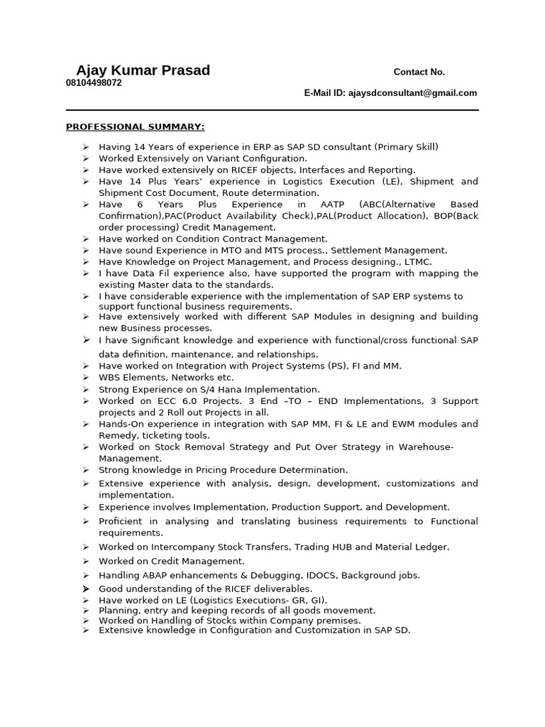 SD Resume | PDF | Logistics | Invoice