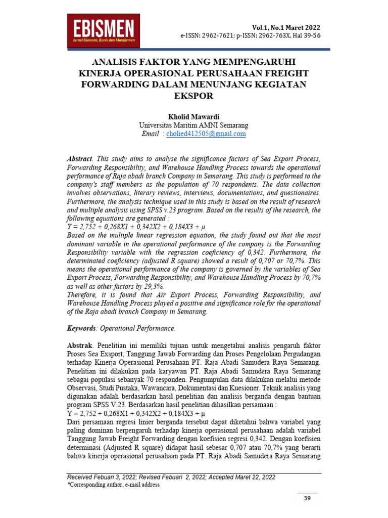 Analisis Faktor Yang Mempengaruhi Kinerja Operasional Perusahaan Freight Forwarder | PDF