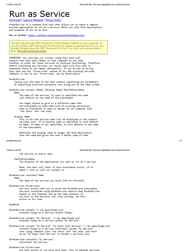 RunAsService: Windows Service Tool | PDF | Command Line Interface | Parameter (Computer Programming)