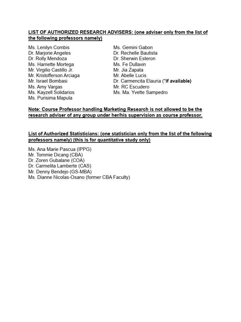 Updated List of Authorized Research Advisers | PDF