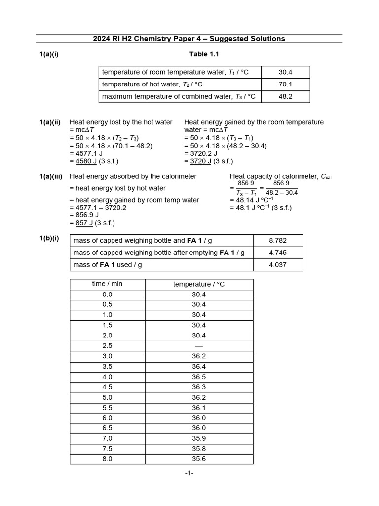 2024 RI H2 Chemistry Paper 4 Solutions | PDF | Filtration | Materials