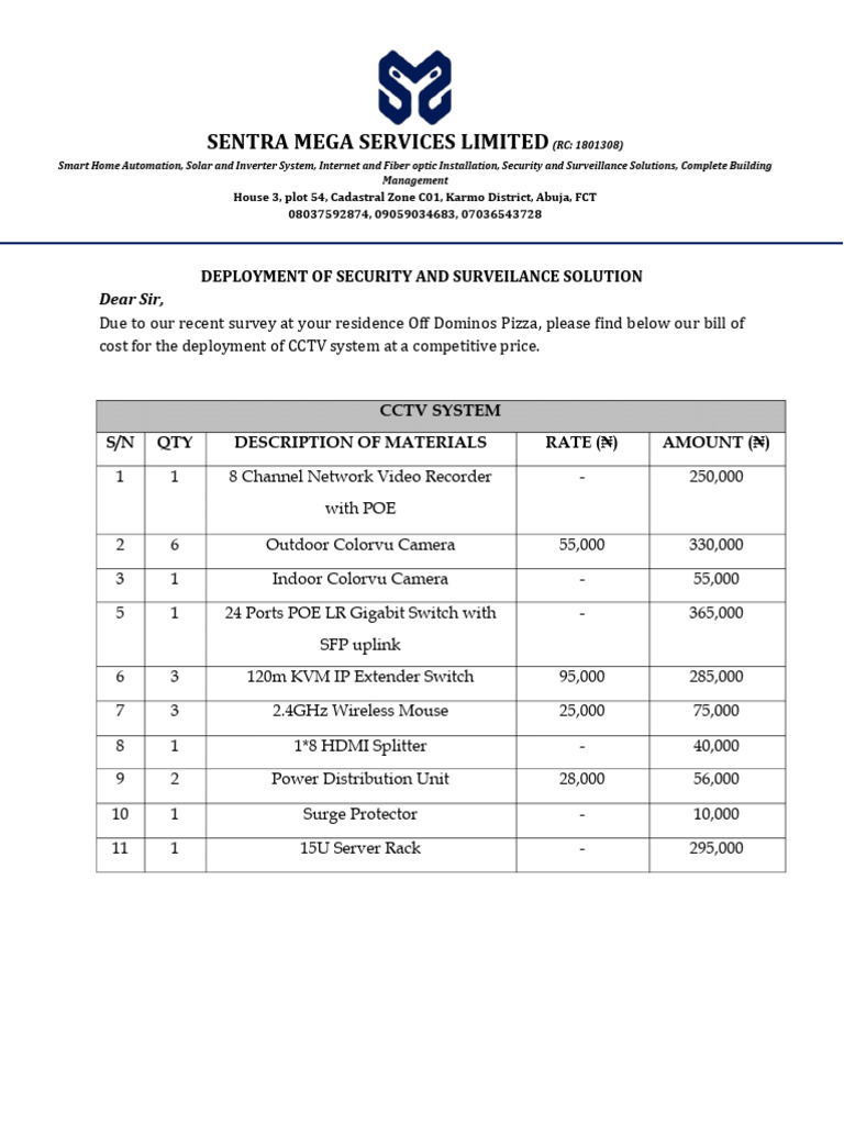 CCTV Bill For Apartment Off Dominos | PDF | Closed Circuit Television ...