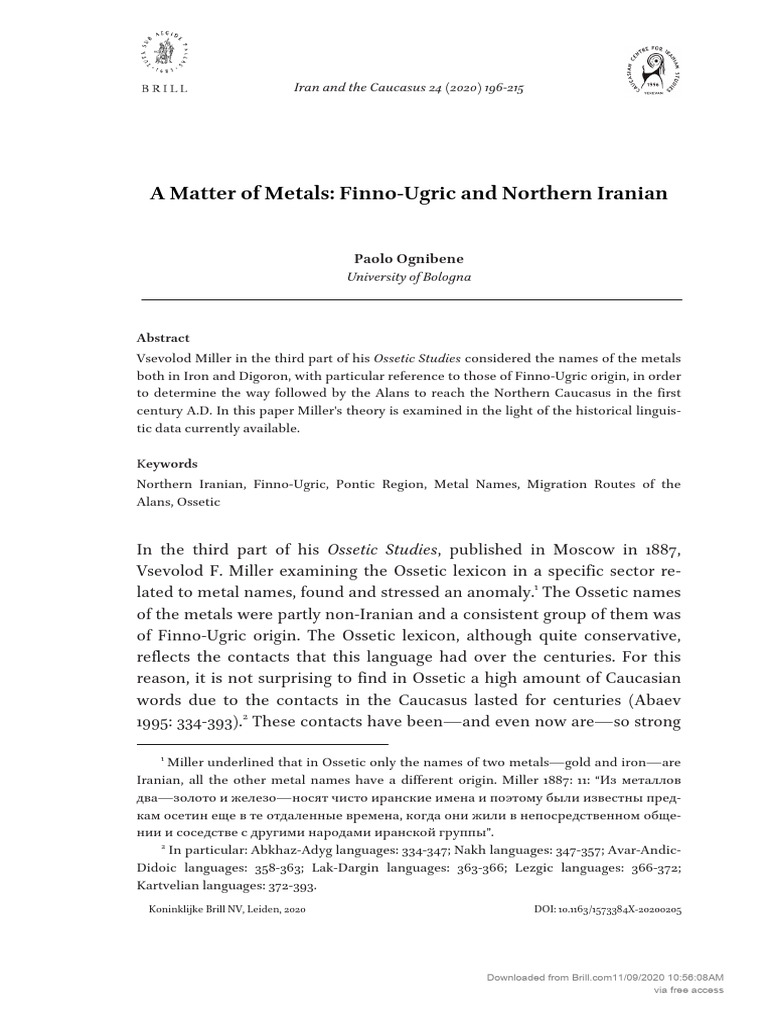 Finno-Ugric Metal Names in Ossetic | PDF | Iranian Peoples | Caucasus