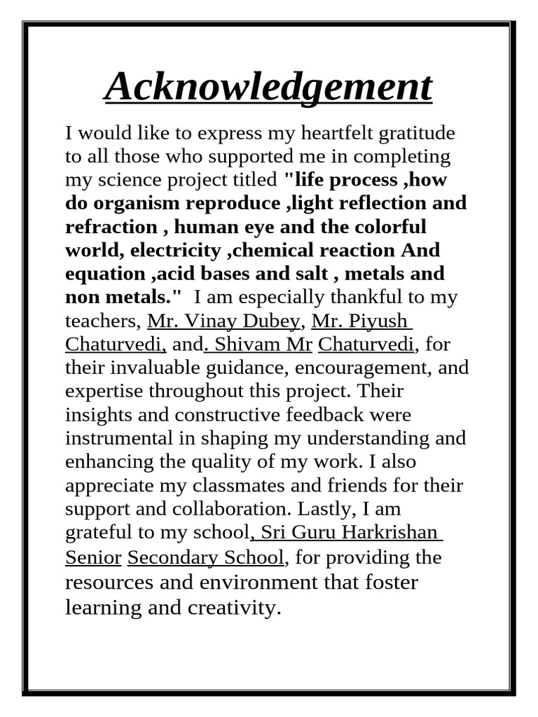 Acknowledgement | PDF | Science & Mathematics
