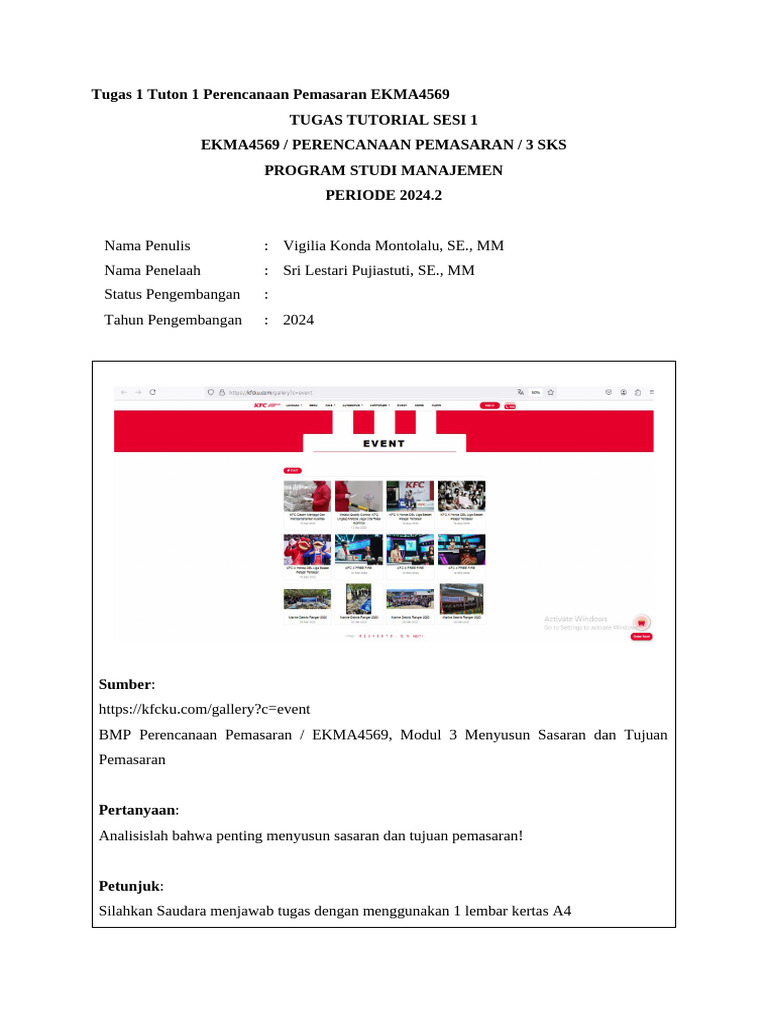 Tugas 1 Tuton 1 Perencanaan Pemasaran EKMA4569 | PDF | Karier & Perkembangan