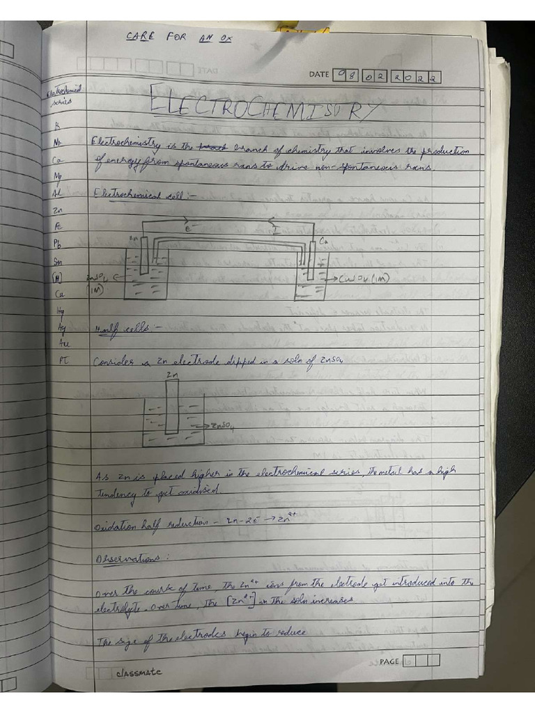 XII - Electrochemistry Notes | PDF