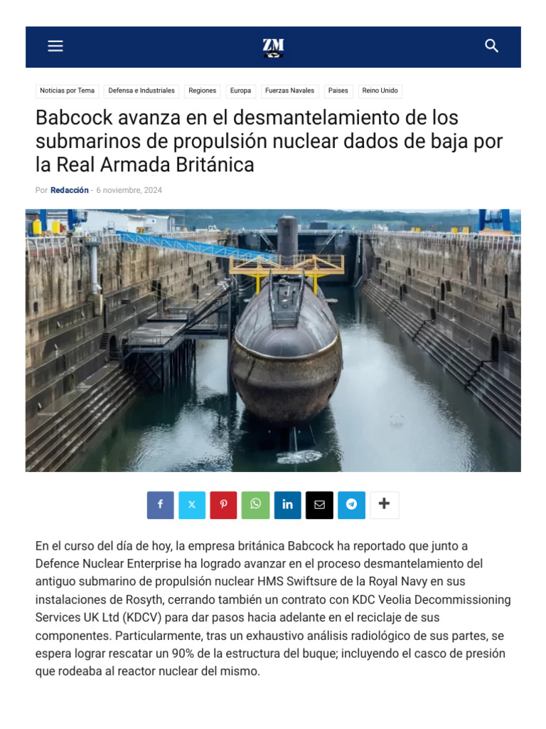 Babcock Avanza en El Desmantelamiento de Los Submarinos de Propulsión ...