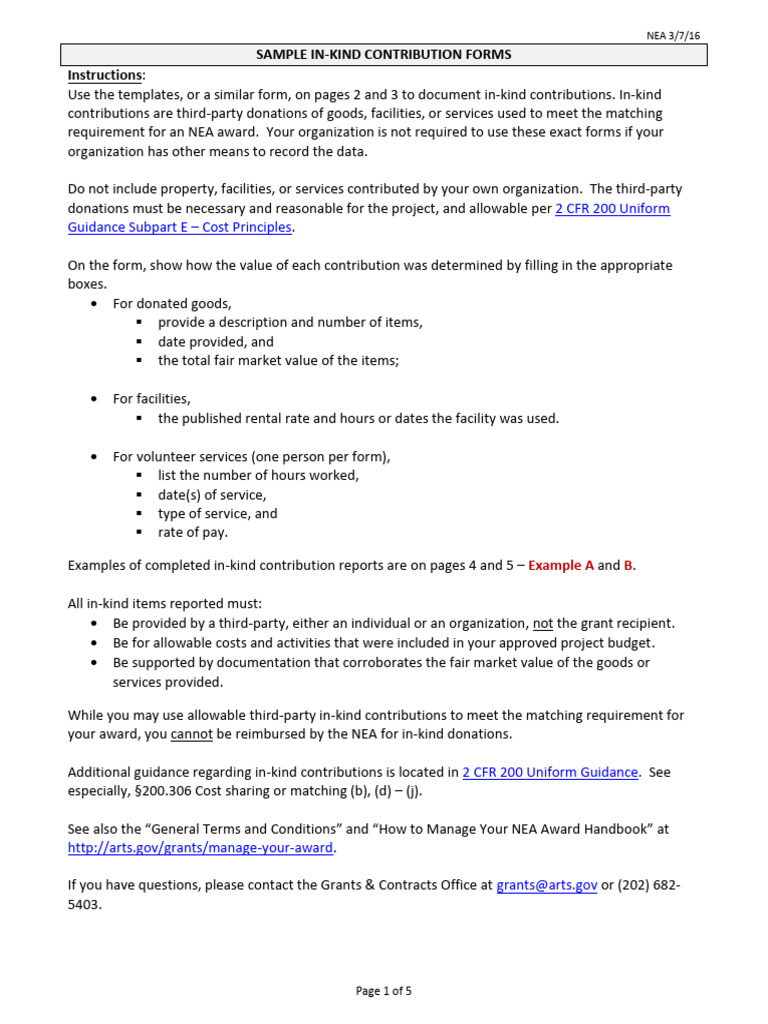 Sample-In-Kind-Template-With Instructions-March2016 | PDF