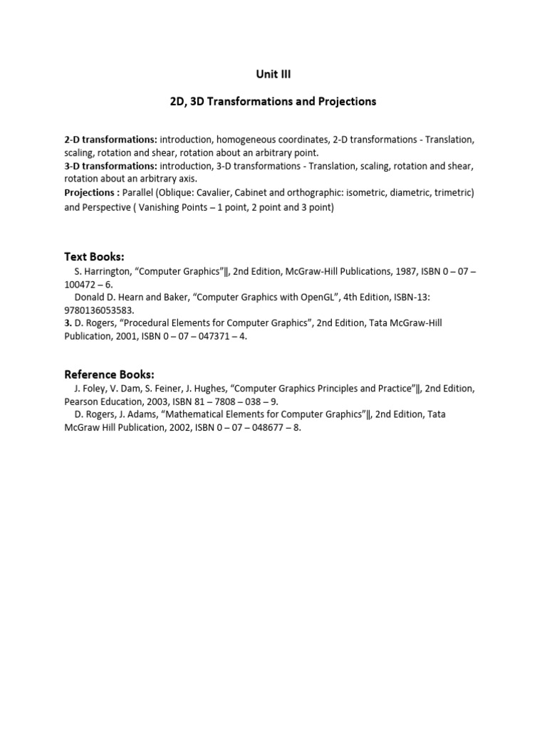 2D and 3D Transformations Guide | PDF | Image Scanner | Computer Graphics