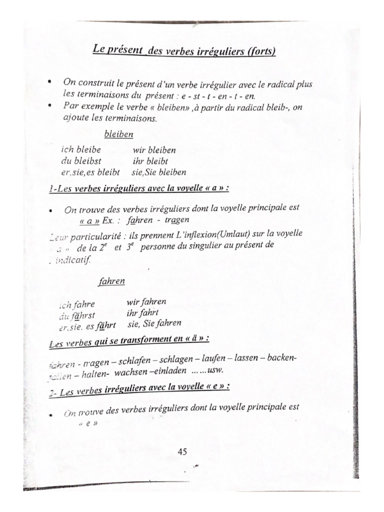 Le Présent Des Verbes Irréguliers (Forts) | PDF