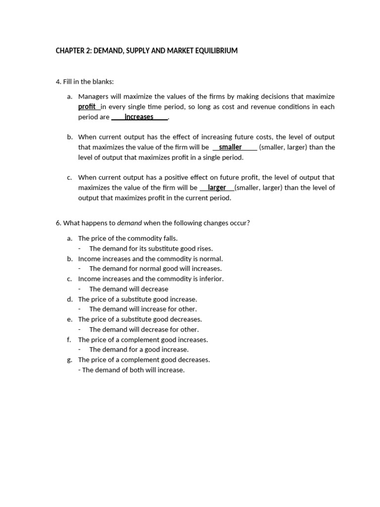Chapter 2 Demand, Supply and Market Equilibrium | PDF | Economic Equilibrium | Demand
