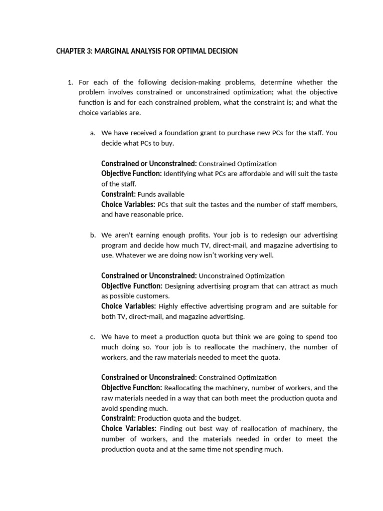 Chapter 3 Marginal Analysis For Optimal Decision | PDF | Mathematical Optimization | Marginal Cost
