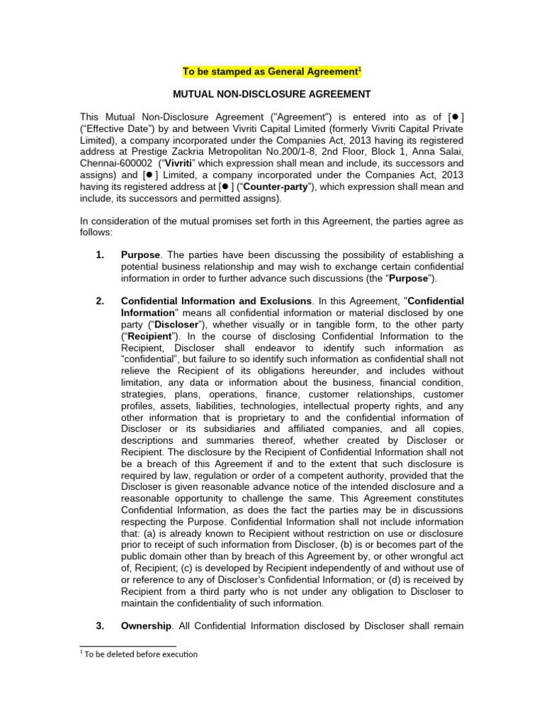 Standard NDA Draft-Mutual NDA | PDF | Non Disclosure Agreement ...