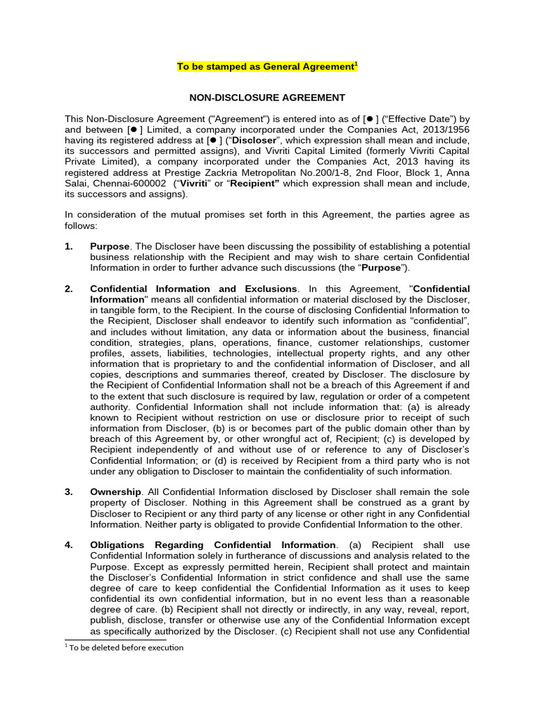 Standard NDA draft-VCL As Recipient | PDF | Non Disclosure Agreement ...