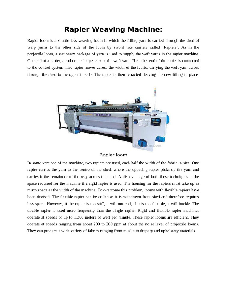 Rapier Weaving Machine | PDF | Loom | Textile Arts