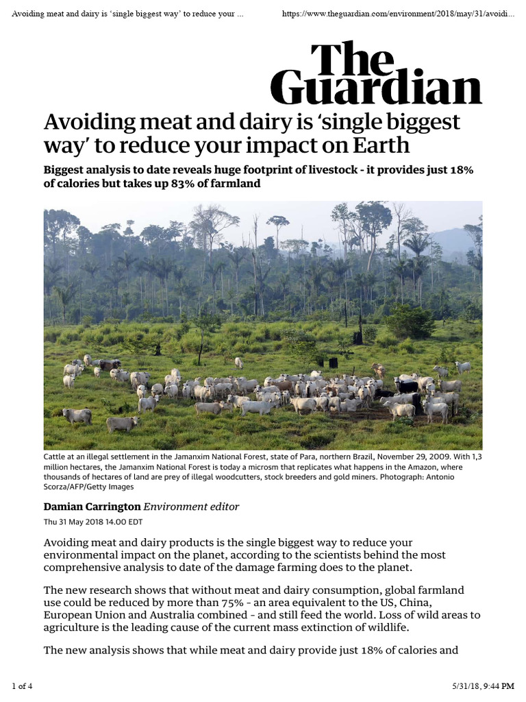 Carrington - Avoiding Meat and Dairy Is Single Biggest Way' To Reduce ...