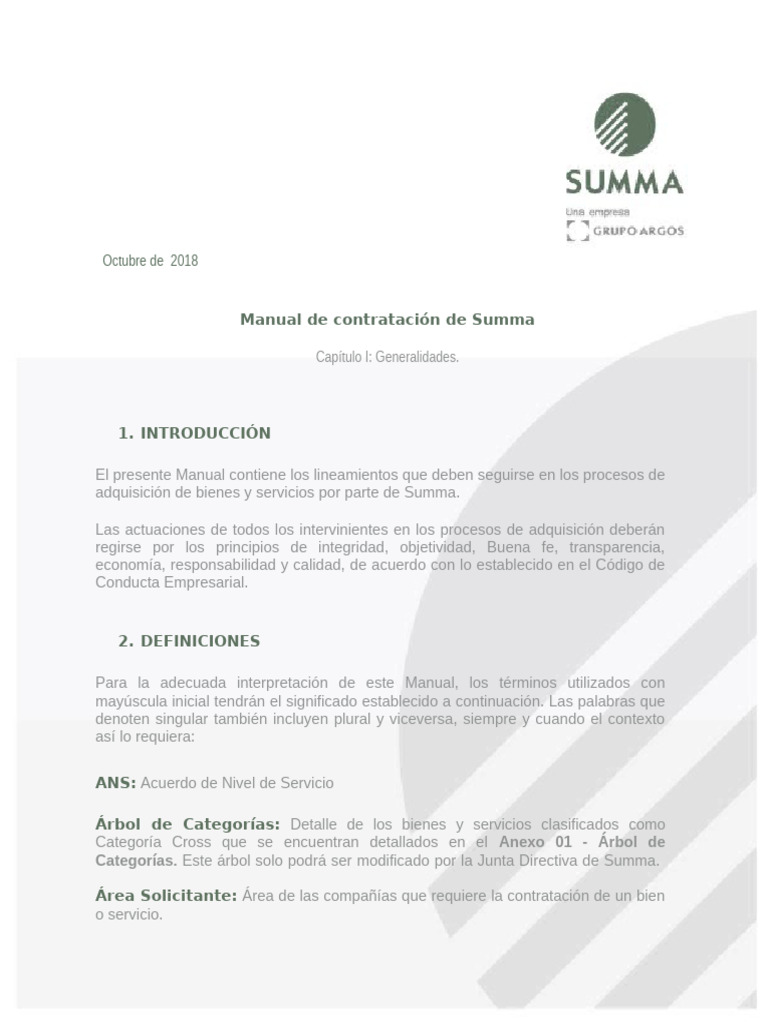 Grupo Argos Manual de Contratacion Manual de Contratacion Summa | PDF ...