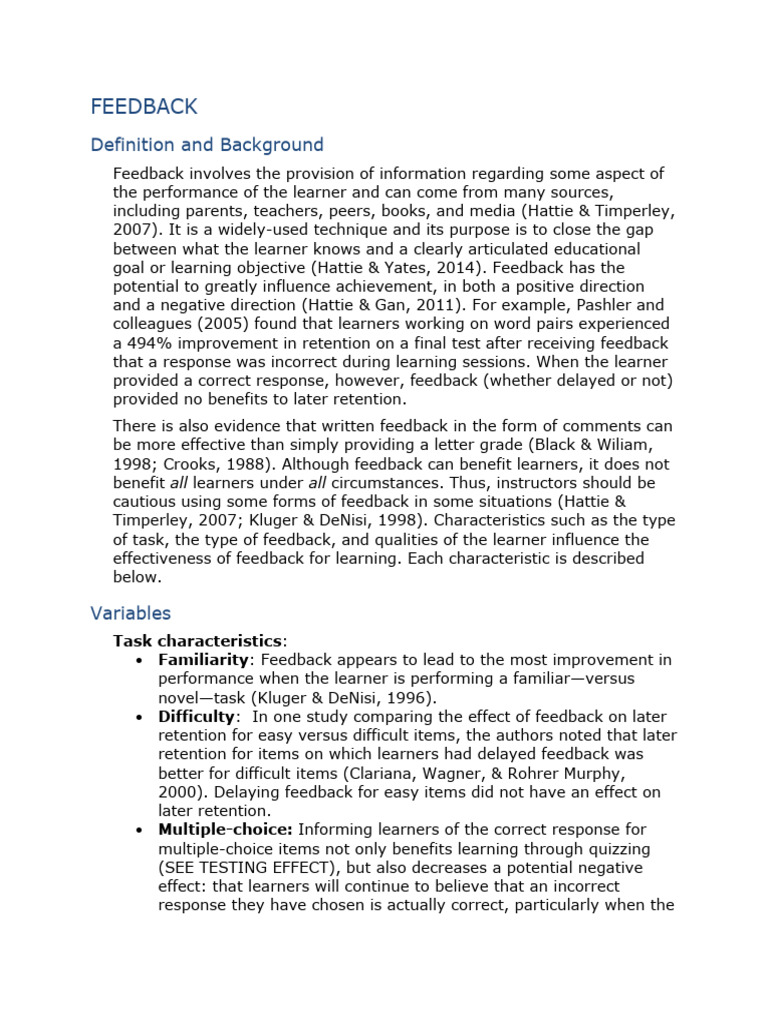 Feedback Effects 1 | PDF | Learning | Multiple Choice