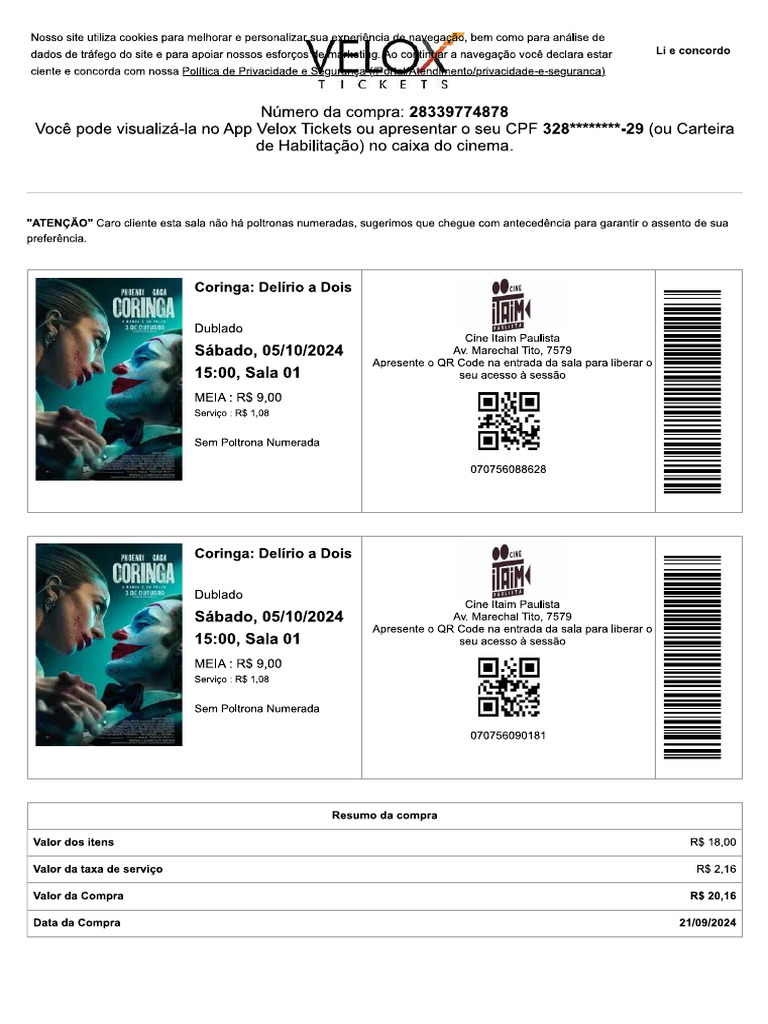 Ingressos Coringa | PDF