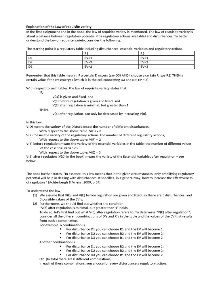 Explanation of The Law of Requisite Variety | PDF | Teaching Methods ...