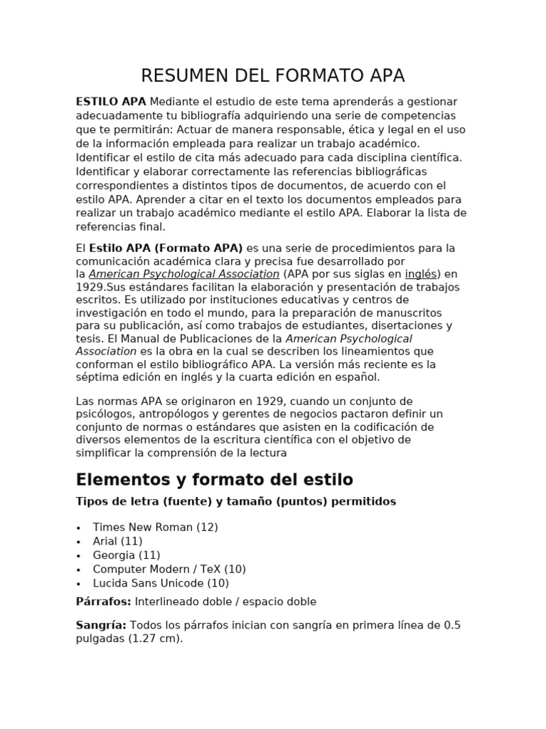Resumen Del Formato Apa | PDF | Estilo apa