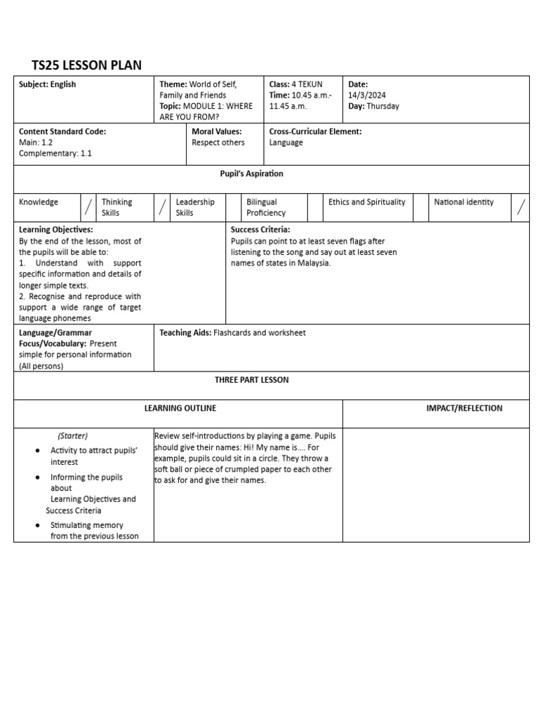LESSON PLAN | PDF | Learning | English Language