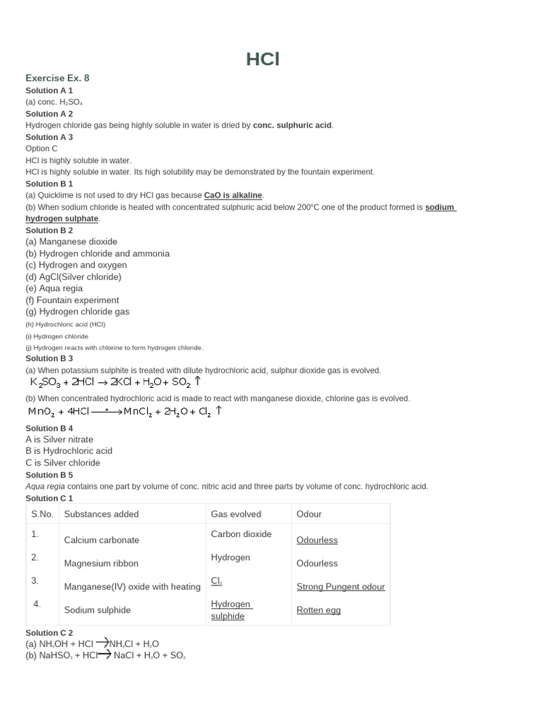 Exercise Ex. 8: Solution A 1 Solution A 2 Conc. Sulphuric Acid Solution ...