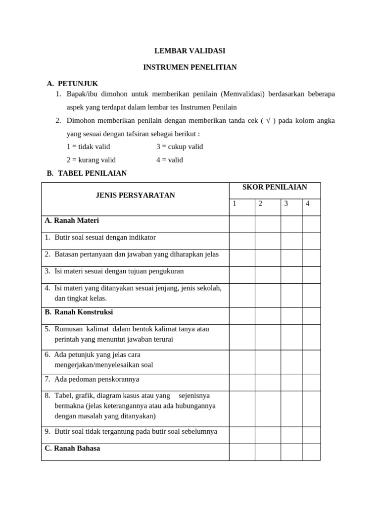 Validasi Instrumen Penelitian | PDF