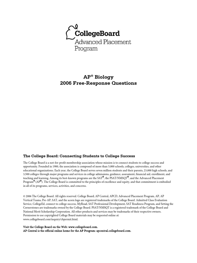 Ap06 FRQ Biology Rev 51780 | PDF | Prokaryote | Eukaryotes