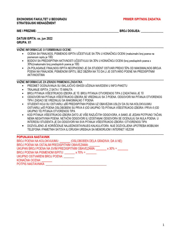 SM 2022 Primer Ispitnog Zadataka1 | PDF