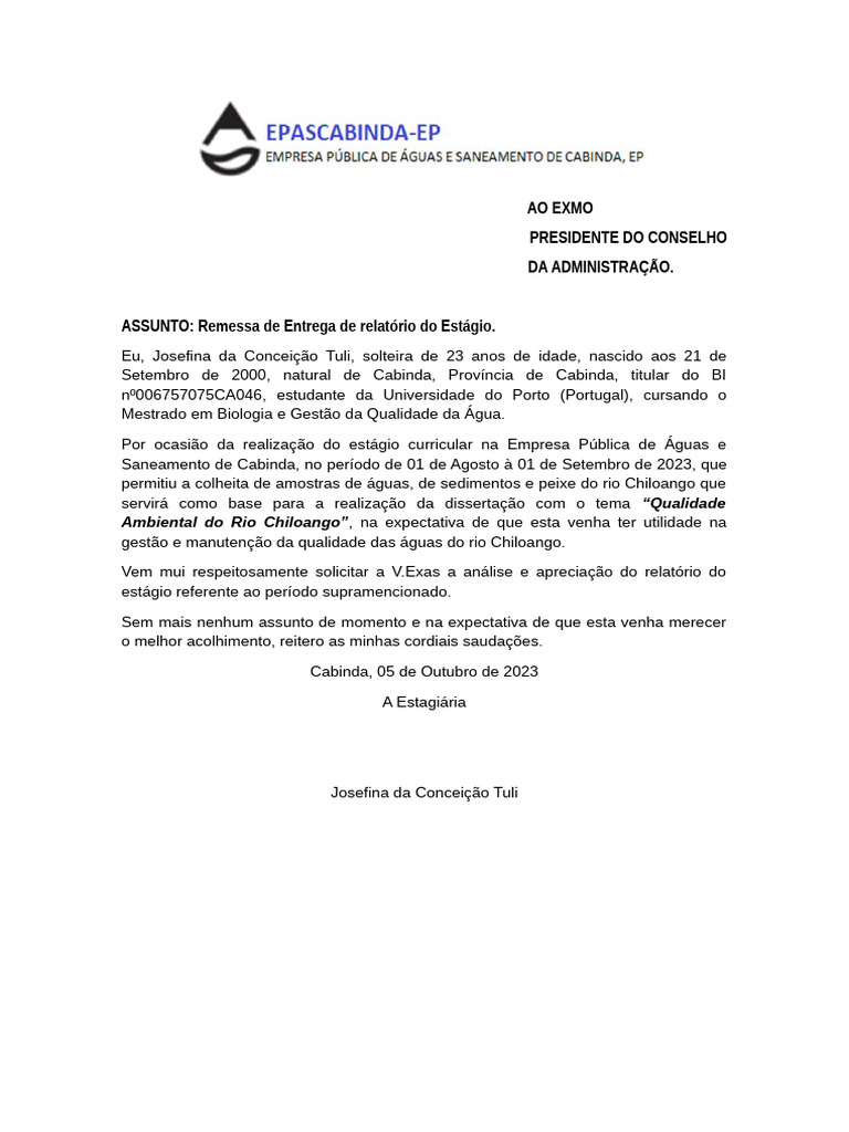 Relatório de Estágio em Qualidade da Água | PDF