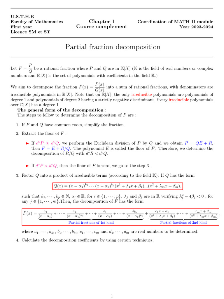 Decomposition of A Rational Function | PDF | Polynomial | Mathematical ...