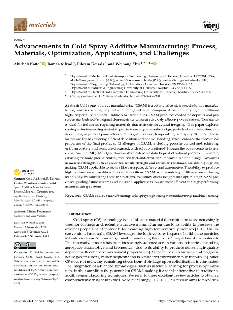 Advancements in Cold Spray Additive Manufacturing | PDF | Physical ...
