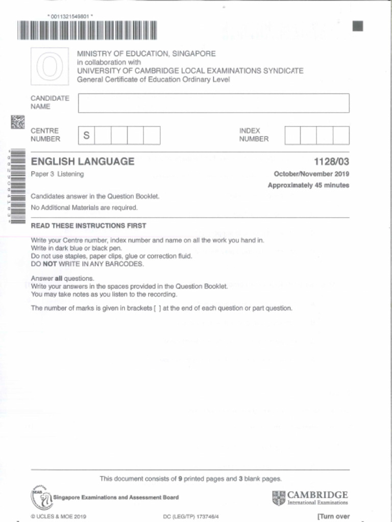 2019 EL O Level Paper 3 | PDF