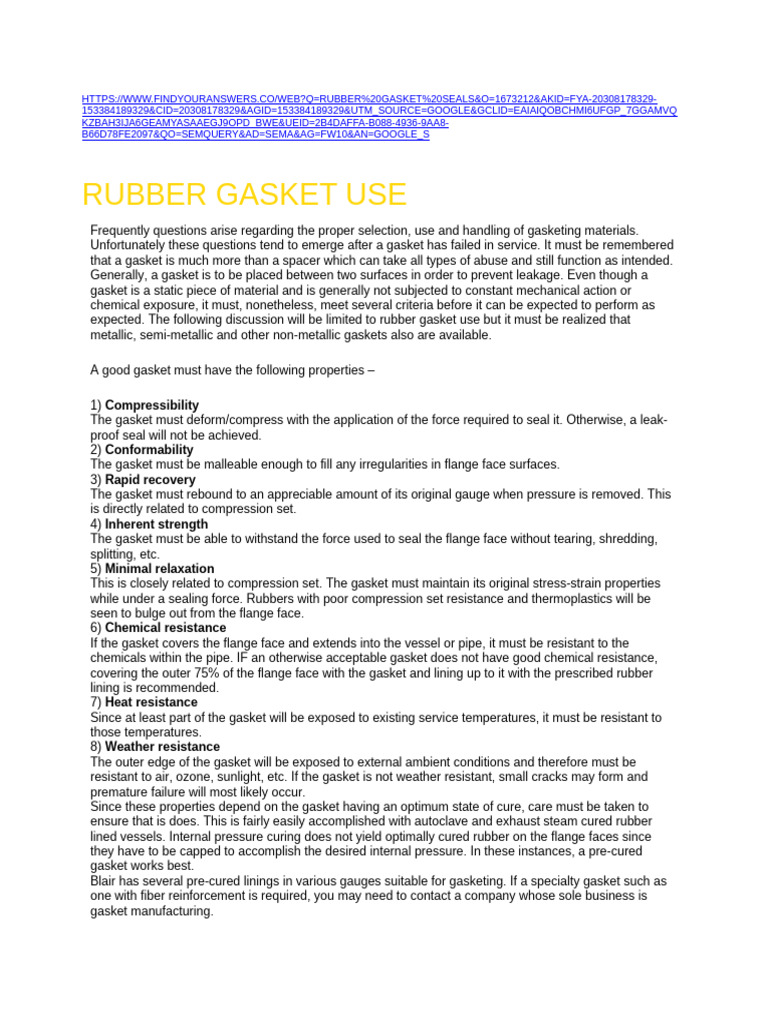 Rubber Gasket Selection Guide | PDF | Materials | Building Engineering