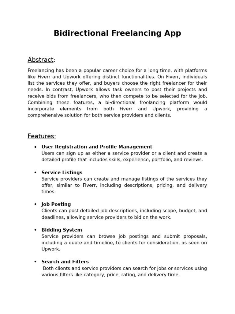 Bidirectional Freelancing App | PDF | Freelancer | Computing