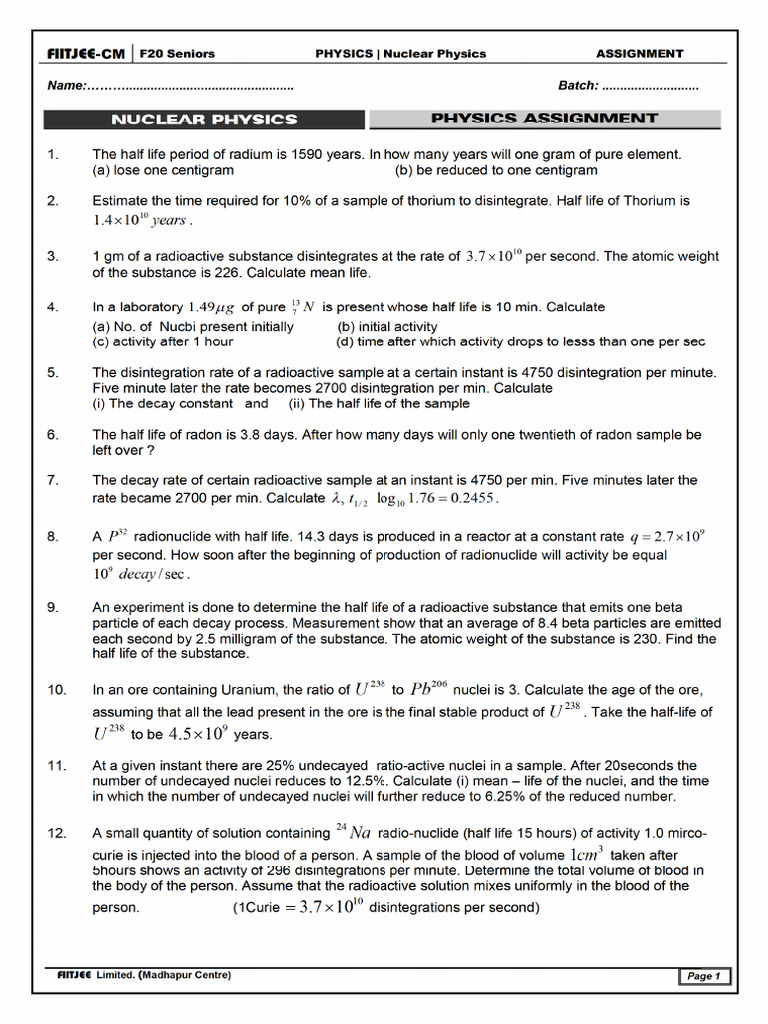 PHY - (NUCLEAR PHYSICS) Assignment | PDF