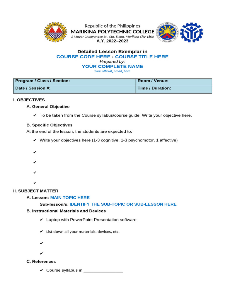 Template Lesson Exemplar | PDF | Teachers | Cognitive Science