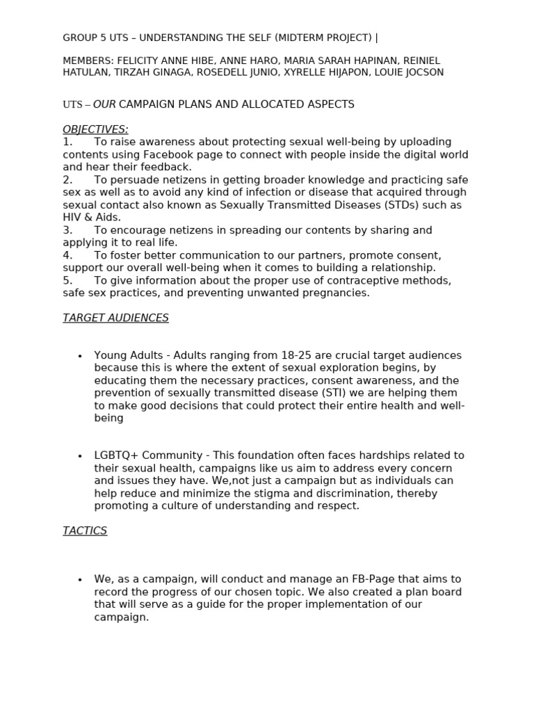 Group 5 (Uts) Midterm Project | PDF | Safe Sex | Sexually Transmitted Infection