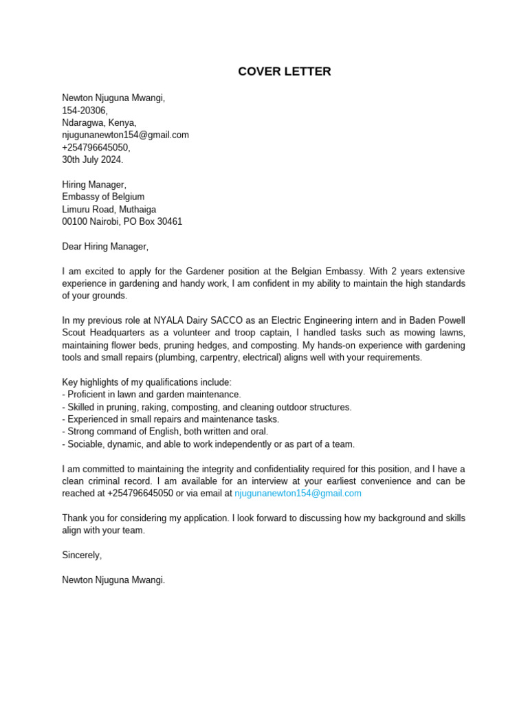 Gardener Cover Letter | PDF