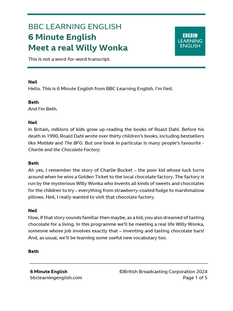 6 Minute English Meet A Real Willy Wonka | PDF | Chocolate