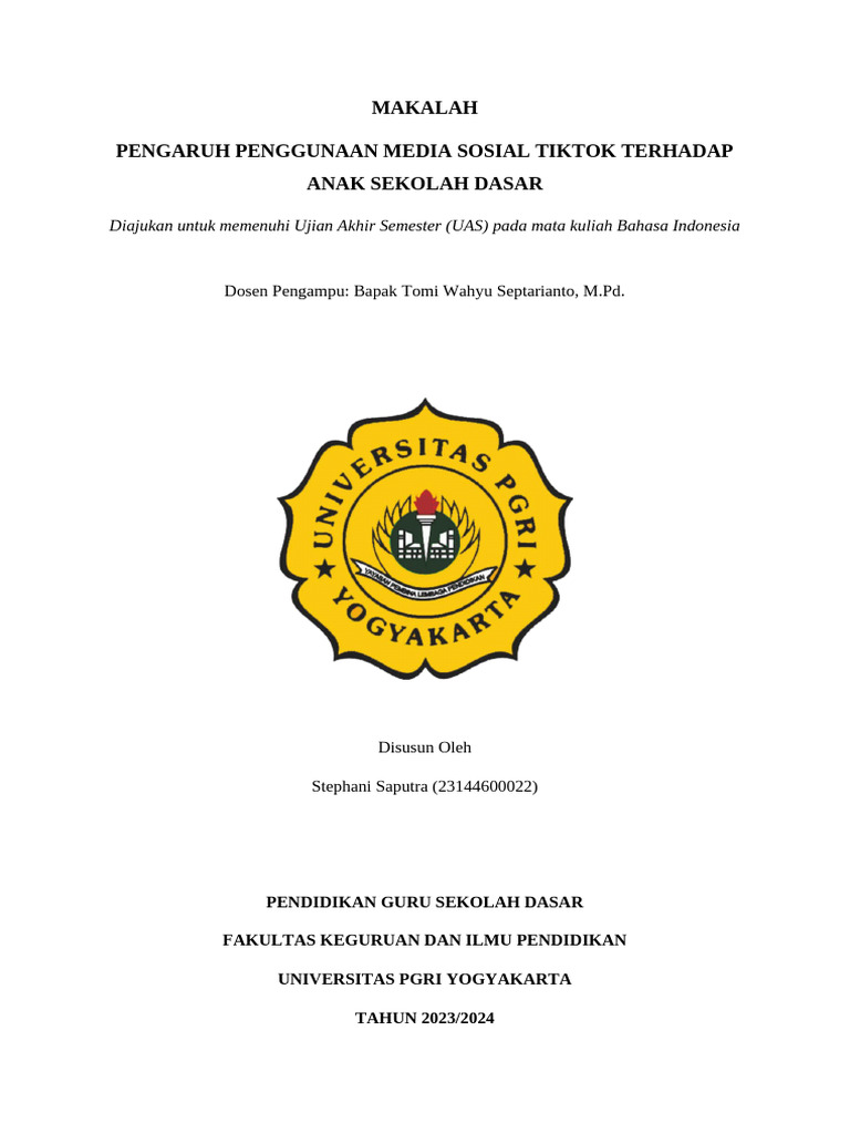 Pengaruh Penggunaan Media Sosial TikTok Terhadap Anak Sekolah Dasar | PDF | Ilmu Sosial | Komputer