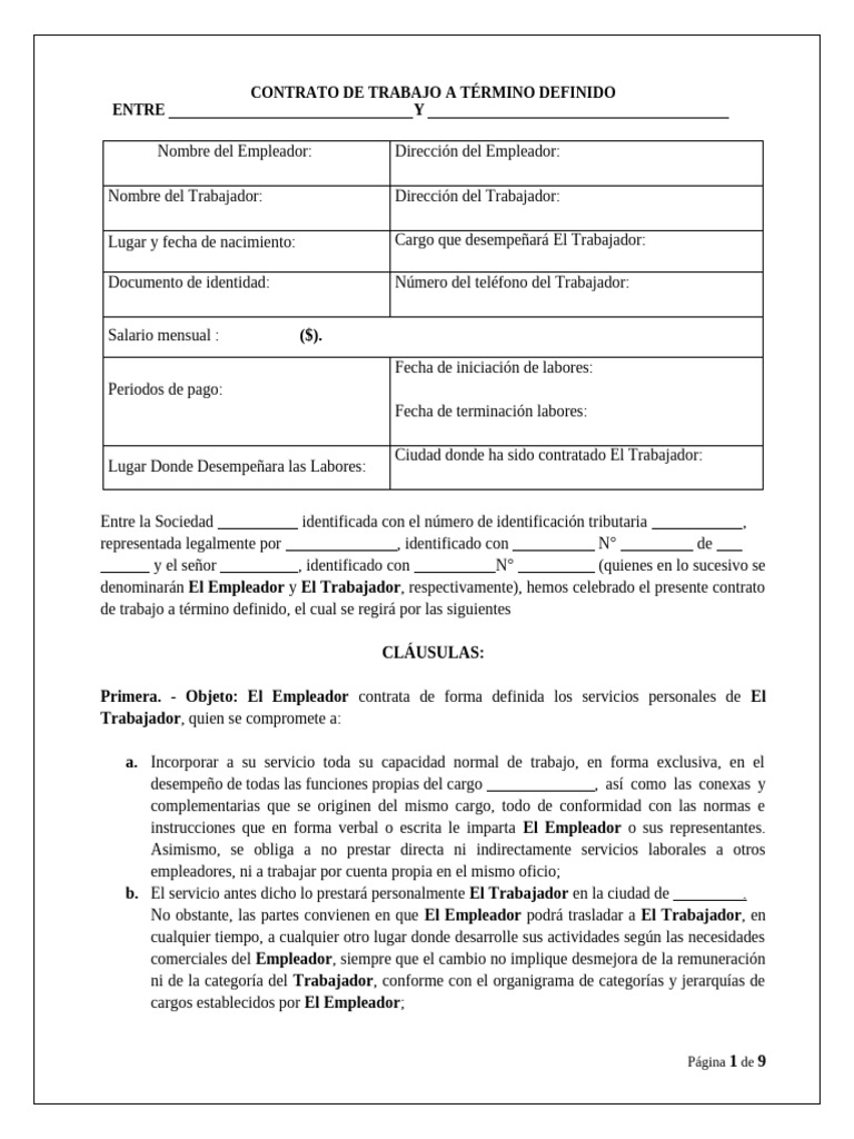 Contrato Laboral a Término Definido | PDF | Salario | Derecho laboral