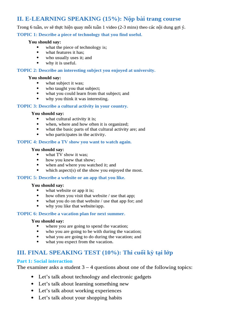 B1.2-Elearning Speaking Guide Topics | PDF | Social Science