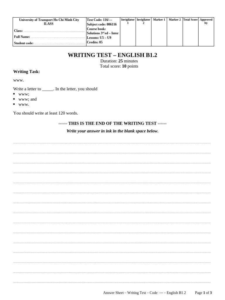 b1.2 Writing Test | PDF