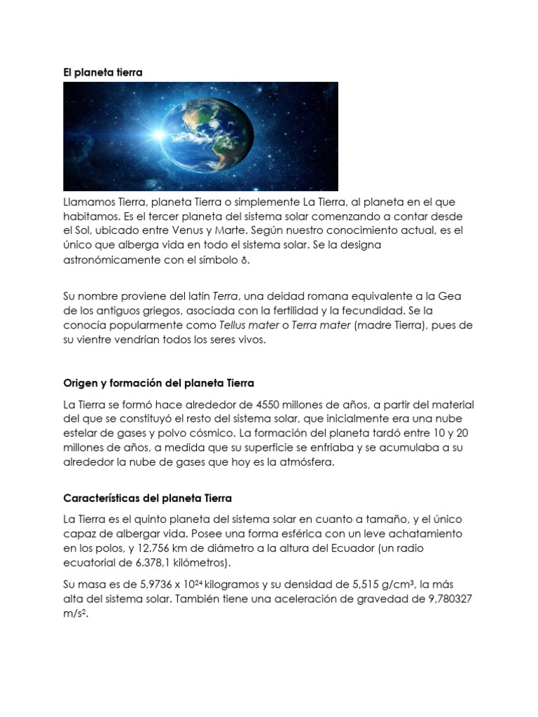 El Planeta Tierra | PDF | Tierra | Sistema solar