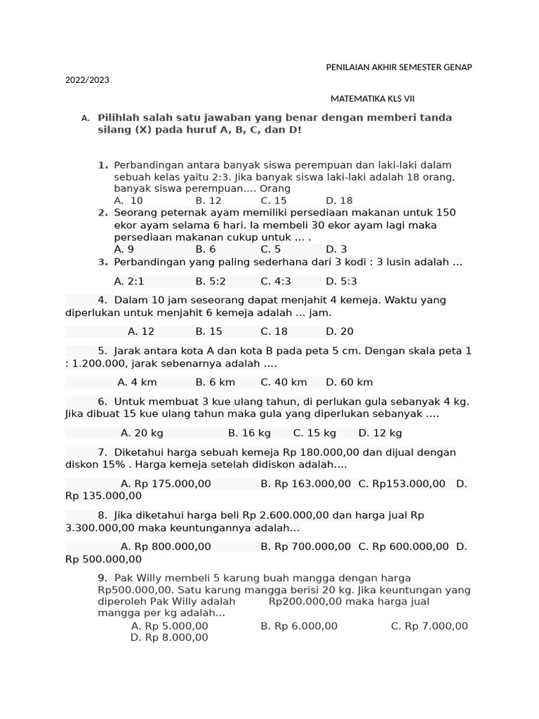 Penilaian Akhir Semester Genap 2022 Pdf