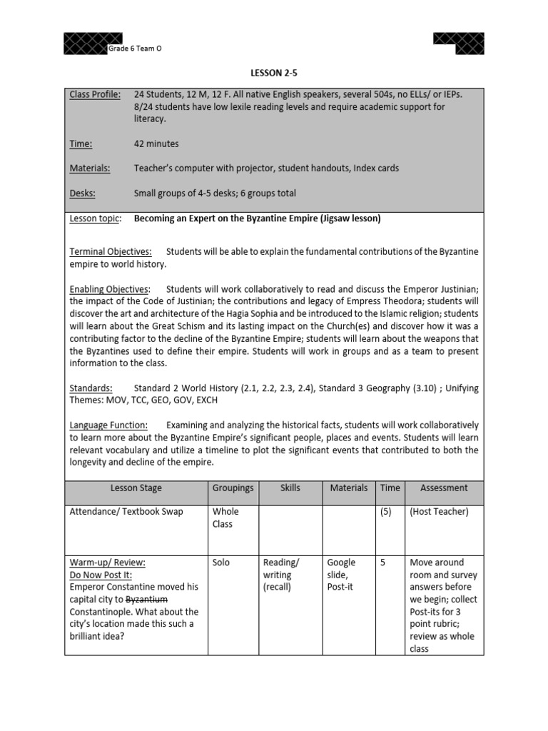 Tuesday Lesson Plan | PDF | Byzantine Empire | Cognition
