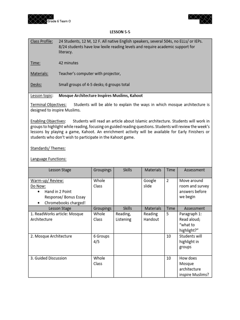 Friday Lesson Plan | PDF | Mosque | Learning